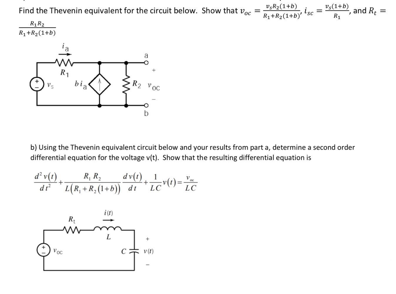 Solved VSR2(1+b) R1+R2(1+b) isc vs(1+b) R1 and Rt Find the | Chegg.com
