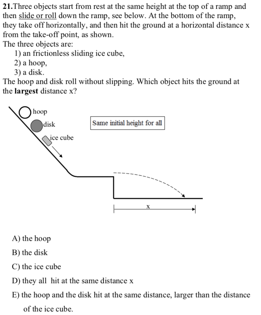 Solved 21.Three objects start from rest at the same height | Chegg.com