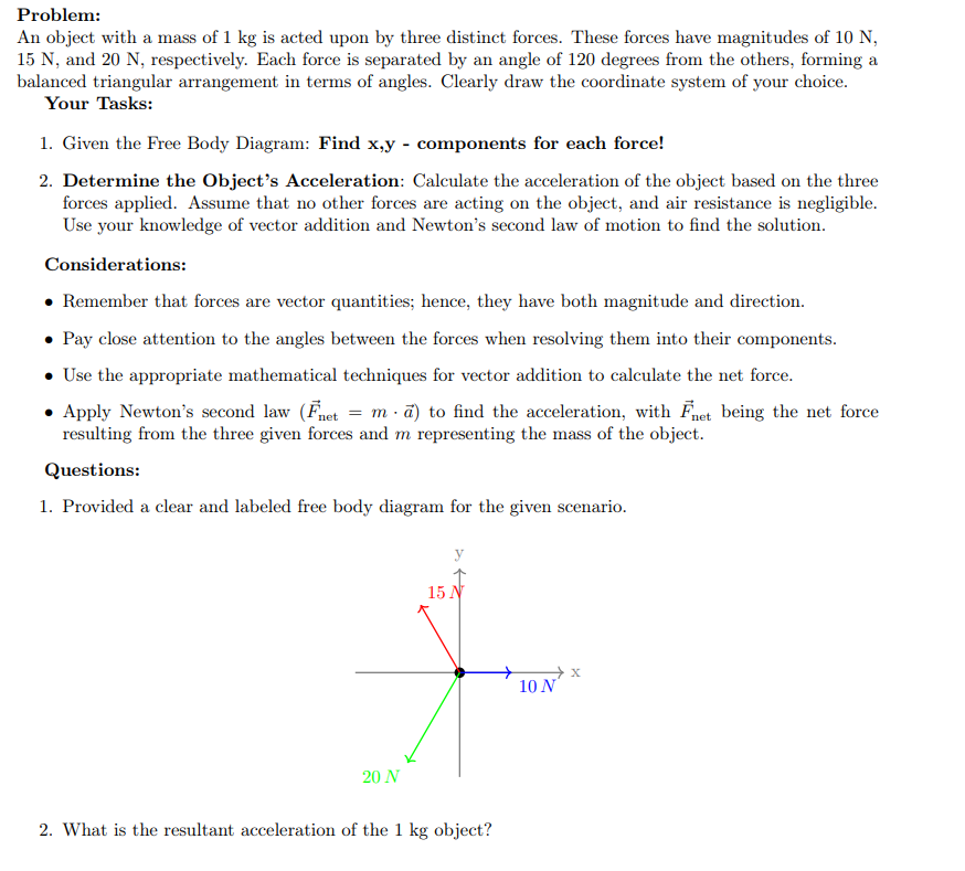 Solved An object with a mass of 1 kg is acted upon by three | Chegg.com