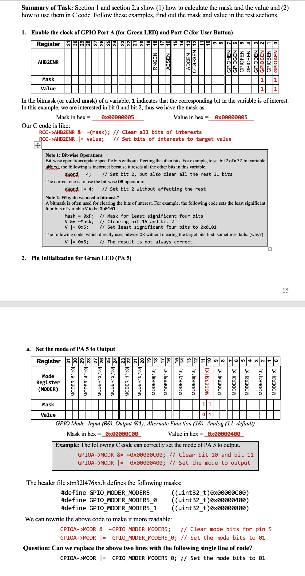 Solved Mask in hex =0x00000100 Value in hex =θxFFFFFFDF c. | Chegg.com