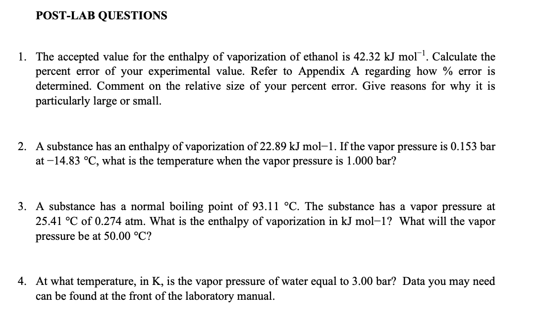Solved POST-LAB QUESTIONSThe accepted value for the enthalpy | Chegg.com