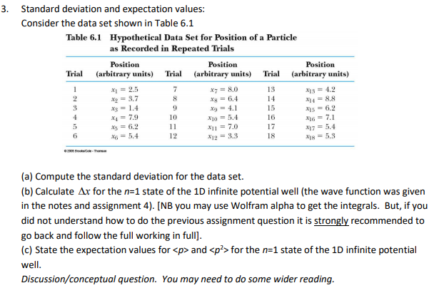 Solved 3. Standard deviation and expectation values: | Chegg.com