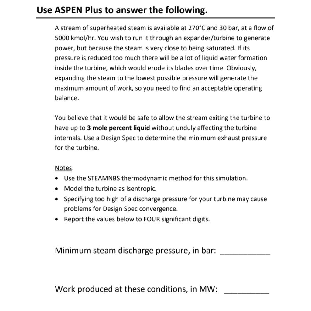 Use ASPEN Plus to answer the following. A stream of | Chegg.com