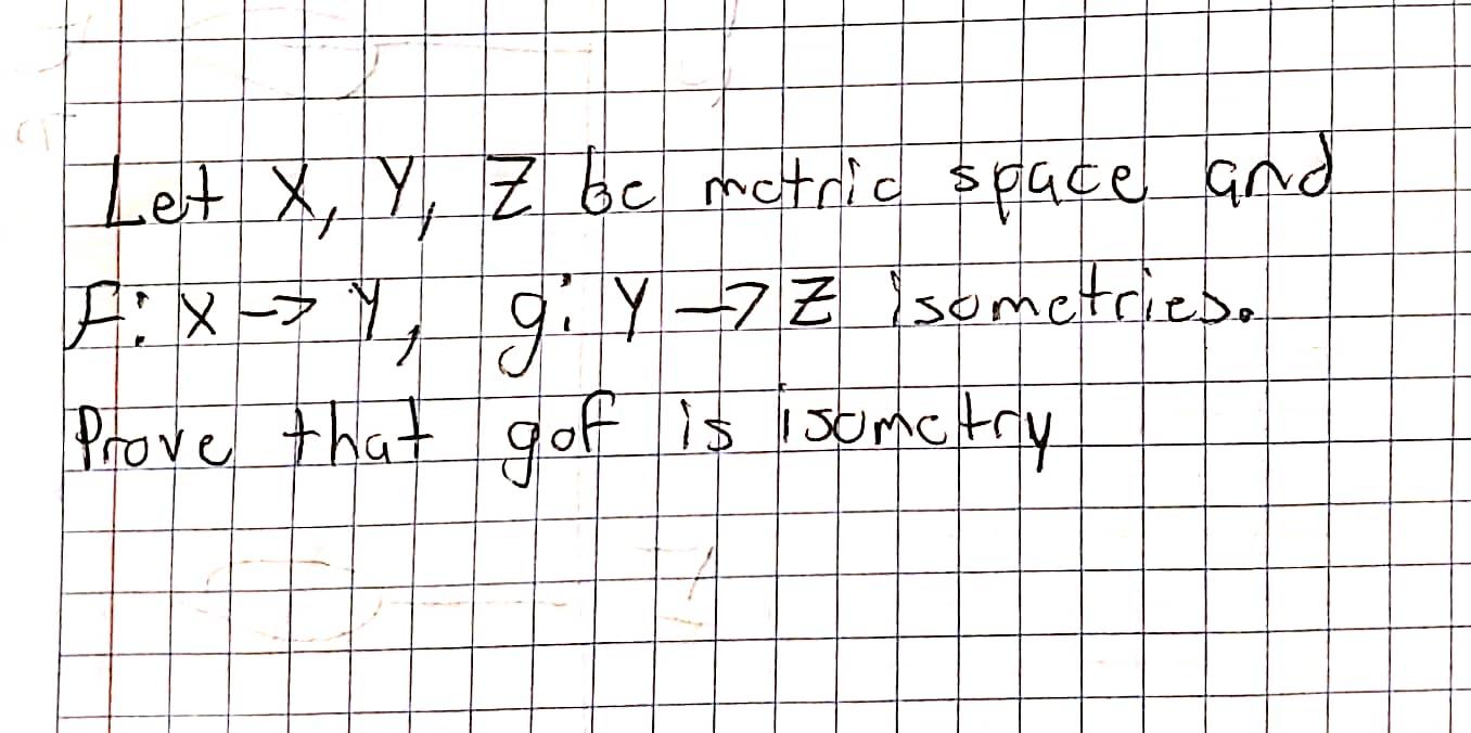 Solved Let X,Y,Z be metric space and f:x→y,g:y→Z isometries. | Chegg.com