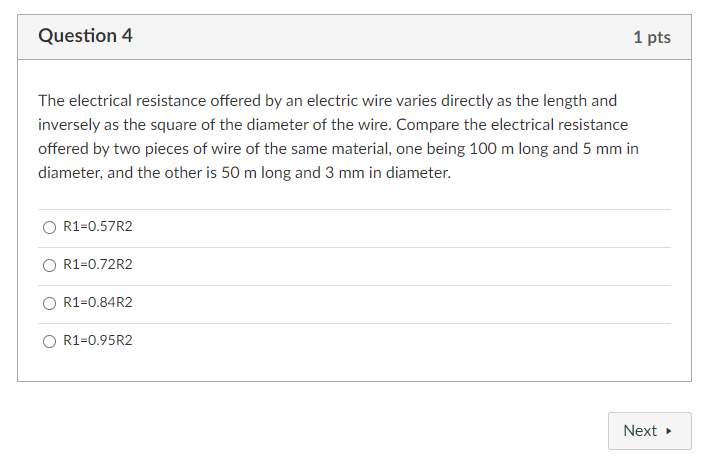 Solved Question 4 1 pts The electrical resistance offered by | Chegg.com