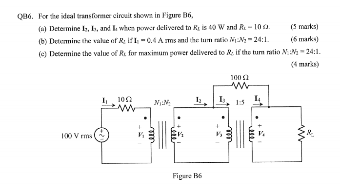 Solved QB6. For the ideal transformer circuit shown in | Chegg.com
