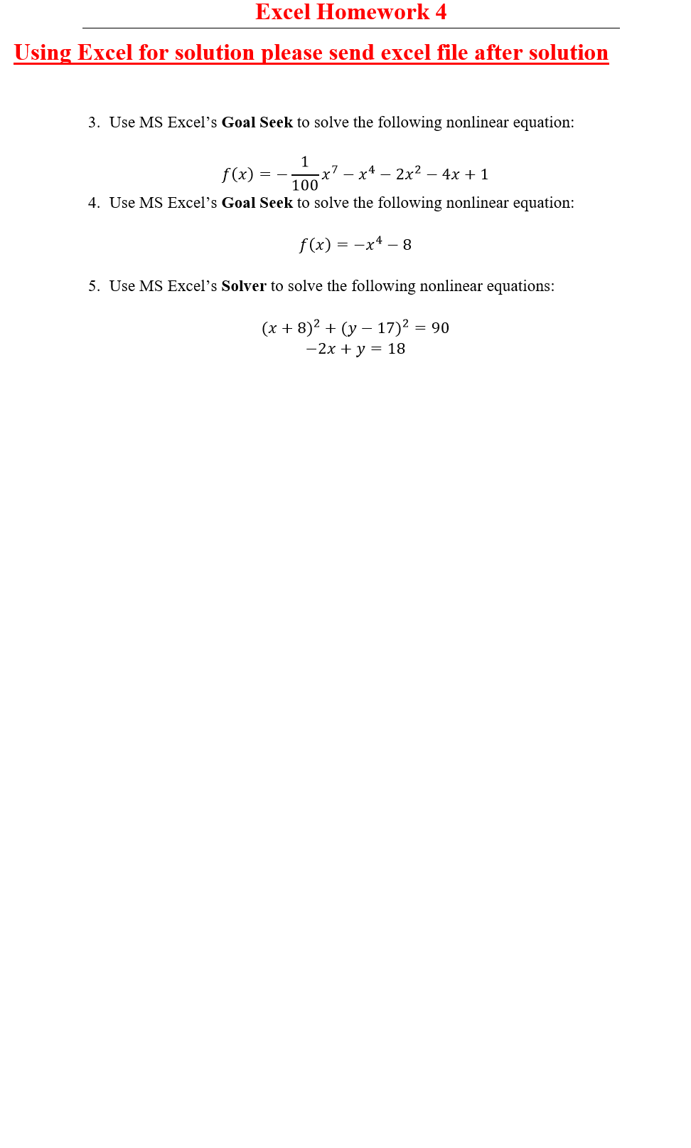 Solved Excel Homework 4 Using Excel for solution please send | Chegg.com