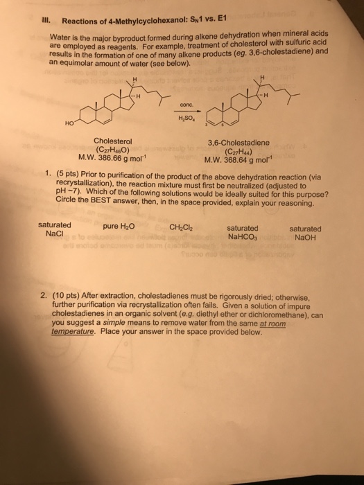 Solved Ill. Reactions of 4-Methylcyclohexanol: SN1 vs. E1 er | Chegg.com
