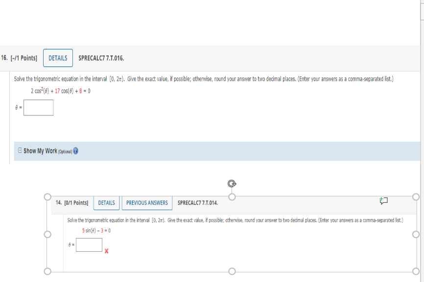 Solved 16. [-/1 Points] SPRECALC7 7.T.016. Solve the | Chegg.com