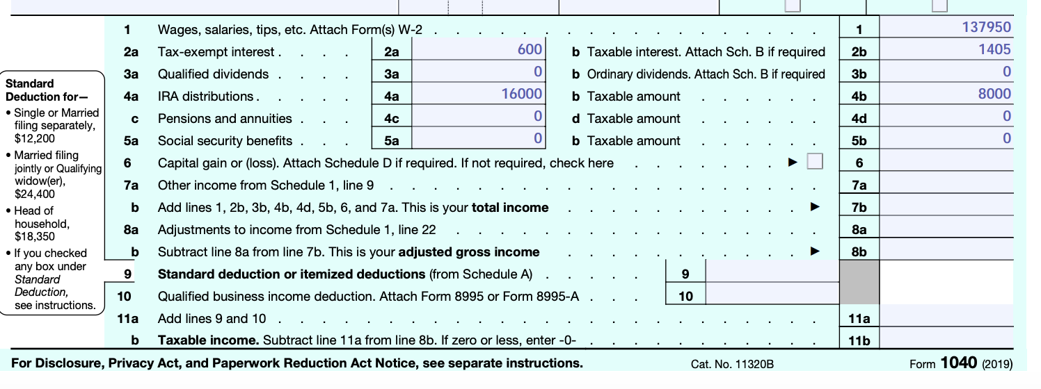 Need help filling out missing boxes in 1040 tax form | Chegg.com