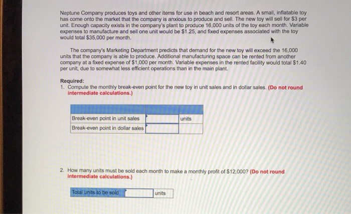 Solved Neptune Company produces toys and other items for use | Chegg.com