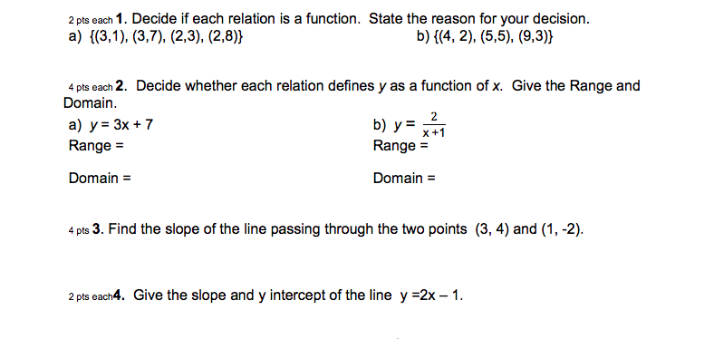 Solved 2 pts each 1. Decide if each relation is a function. | Chegg.com