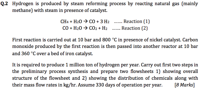 Solved Q.2 Hydrogen is produced by steam reforming process | Chegg.com