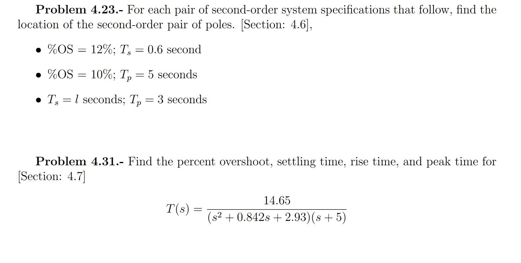 Solved Problem 4.23.- For each pair of second-order system | Chegg.com