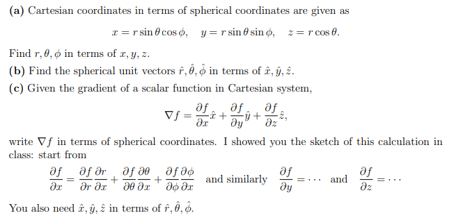 Solved (a) Cartesian coordinates in terms of spherical | Chegg.com