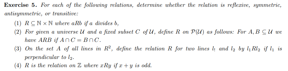 Solved For each of the following relations, determine | Chegg.com