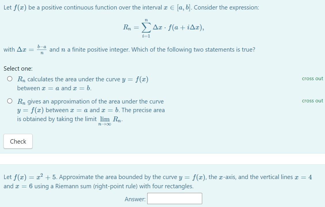 Solved Let f(x) be a positive continuous function over the | Chegg.com