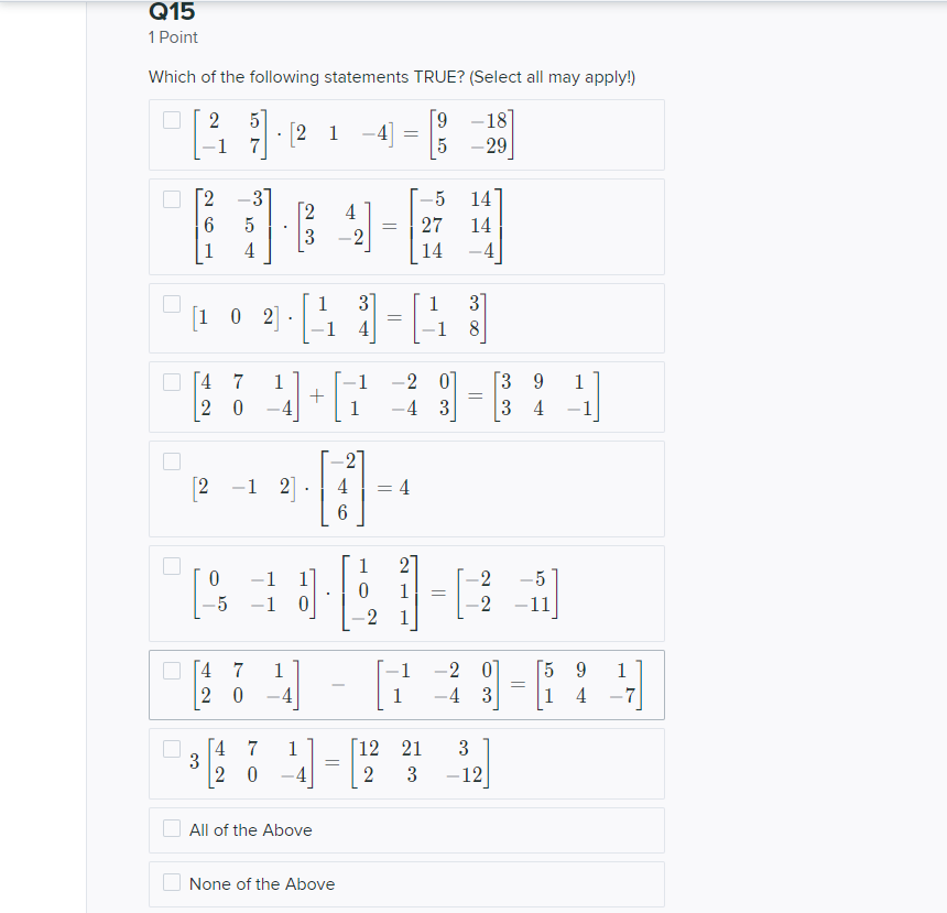 Solved Q15 1 Point Which of the following statements TRUE? | Chegg.com