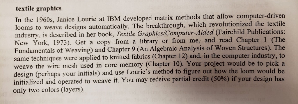 Solved textile graphics In the 1960s, Janice Lourie at IBM | Chegg.com