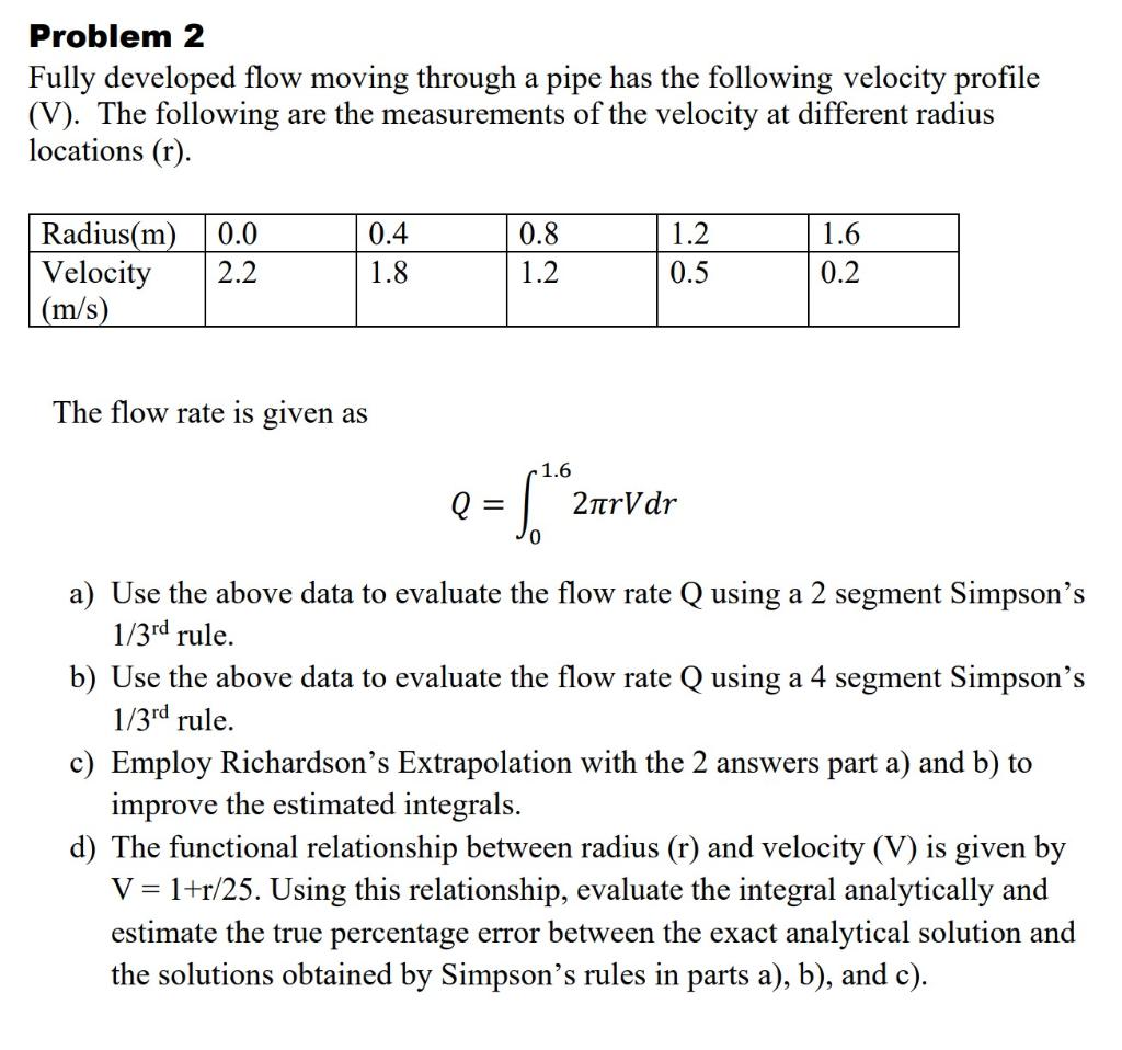 Solved Problem 2 Fully developed flow moving through a pipe | Chegg.com