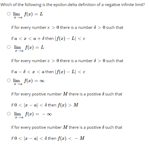 Solved Which of the following is the epsilon-delta | Chegg.com