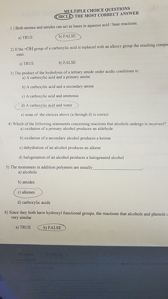 Solved MULTIPLE CHOICE QUESTIONS CIRCLE THE MOST CORRECT | Chegg.com