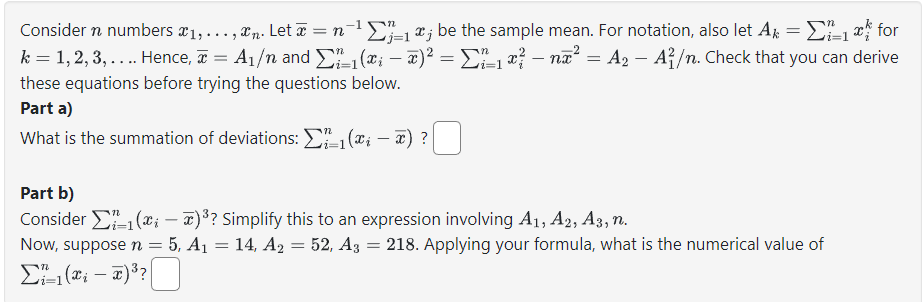 Solved Consider n numbers x1,…,xn. Let xˉ=n−1∑j=1nxj be the | Chegg.com