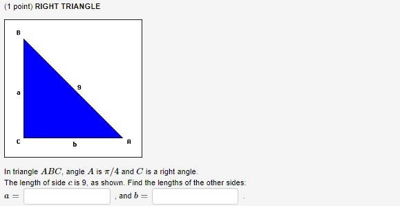 [Solved]: ch 5 q2 (1 point) RIGHT TRIANGLE In triangle AB