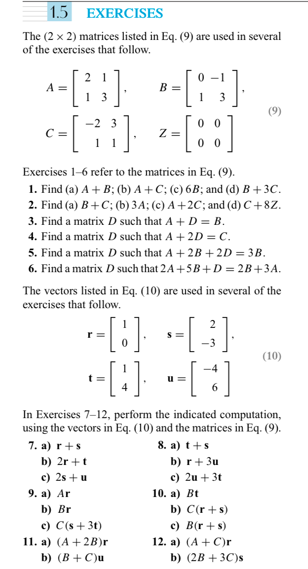 Solved 1.5 EXERCISES The (2 x 2) matrices listed in Eq. (9) | Chegg.com