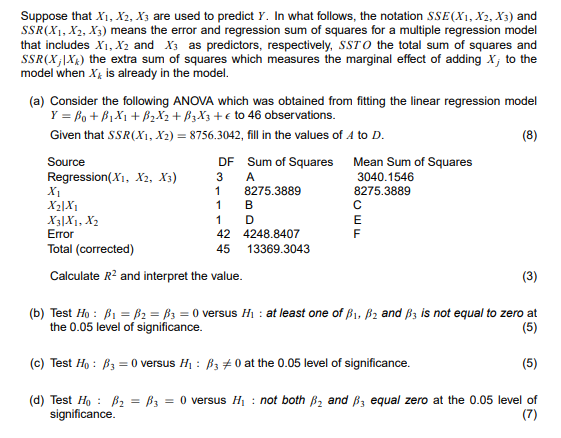 Suppose that X1, X2, X3 are used to predict Y. In | Chegg.com