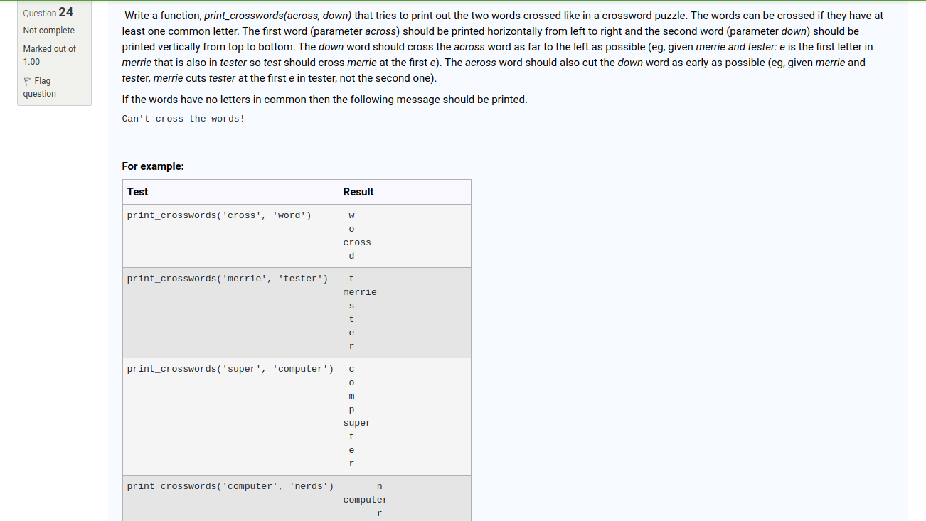 Solved Question 24 Not complete Marked out of 1.00 Write a | Chegg.com