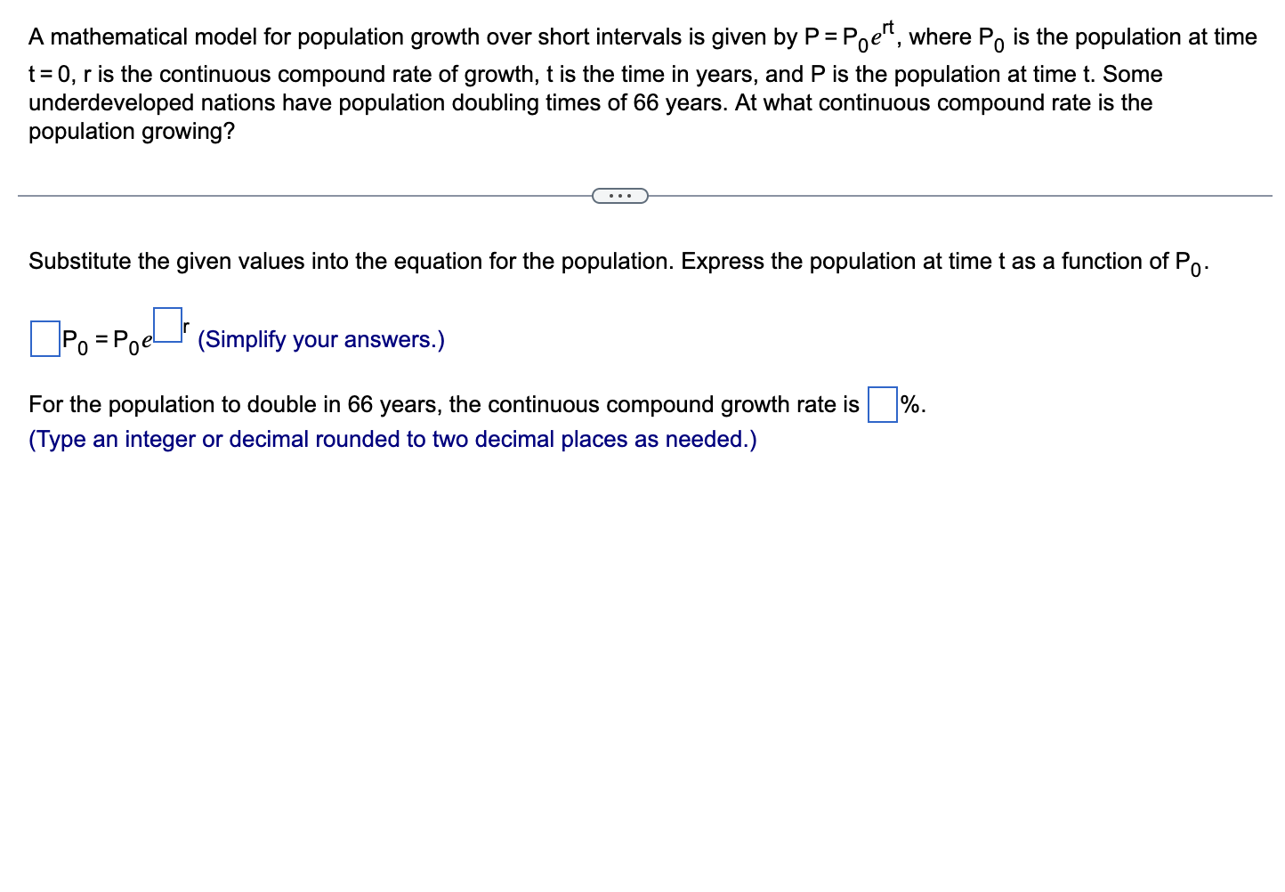 Solved A mathematical model for population growth over short | Chegg.com