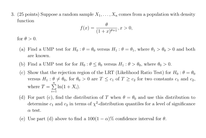 Solved 3. (25 points) Suppose a random sample X1,…,Xn comes | Chegg.com