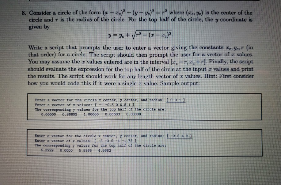 Solved Use octave to code and use disp to print entire | Chegg.com