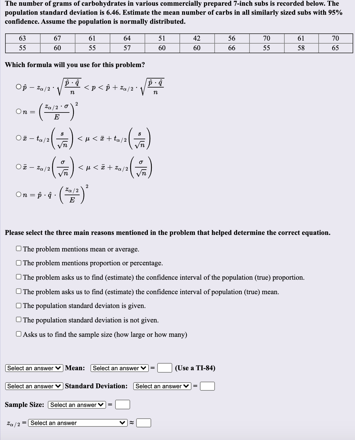 Solved The number of grams of carbohydrates in various | Chegg.com