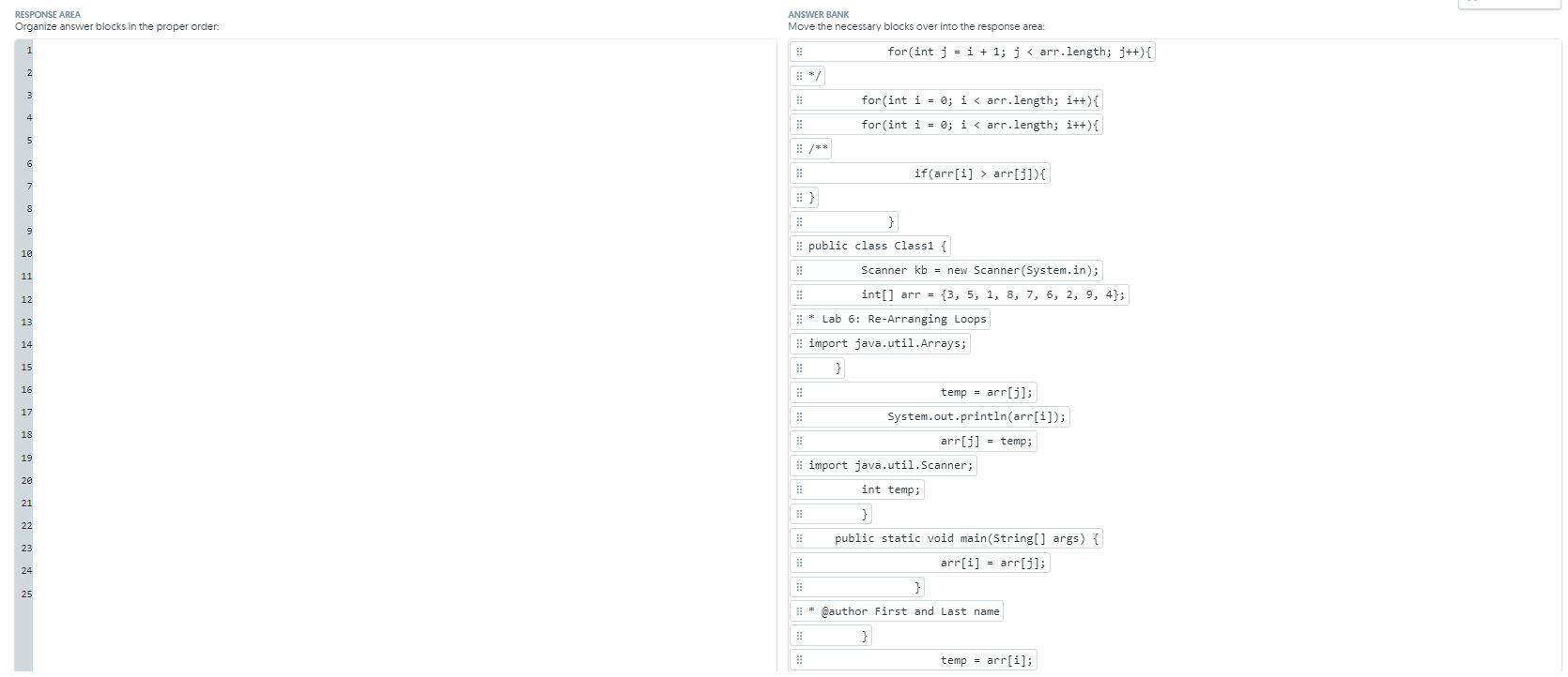 Solved RESPONSE AREA Organize answer blocks in the proper | Chegg.com