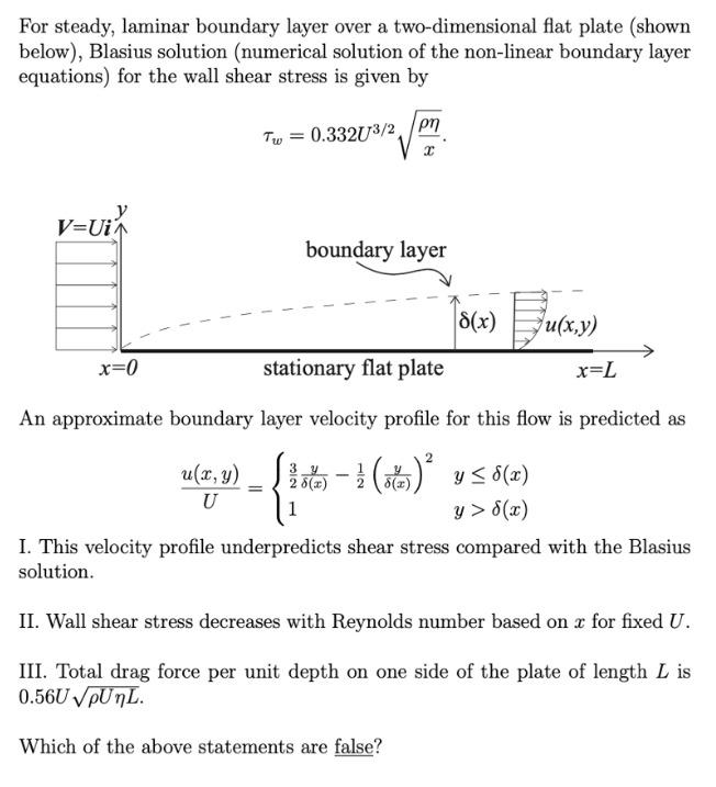 Solved For steady, laminar boundary layer over a | Chegg.com