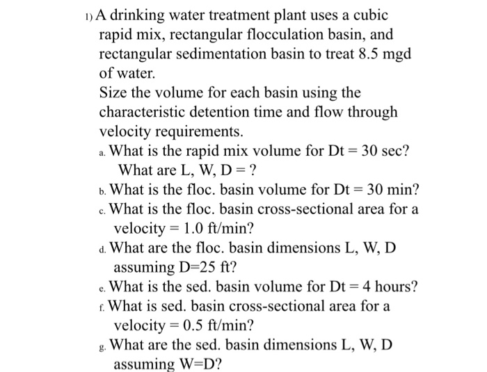 Solved nA drinking water treatment plant uses a cubic rapid | Chegg.com