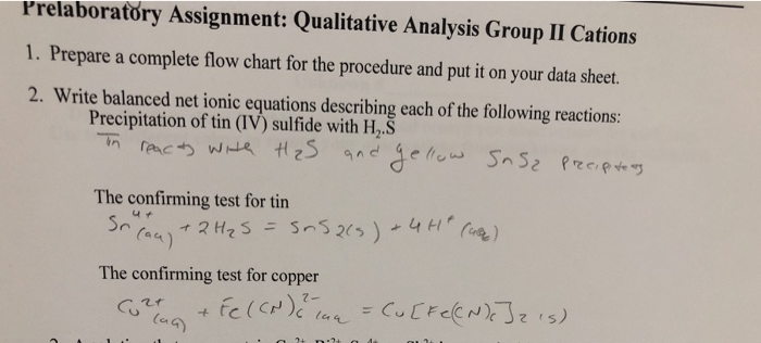 Solved Prelaboratory Assignment: Qualitative Analysis Group | Chegg.com