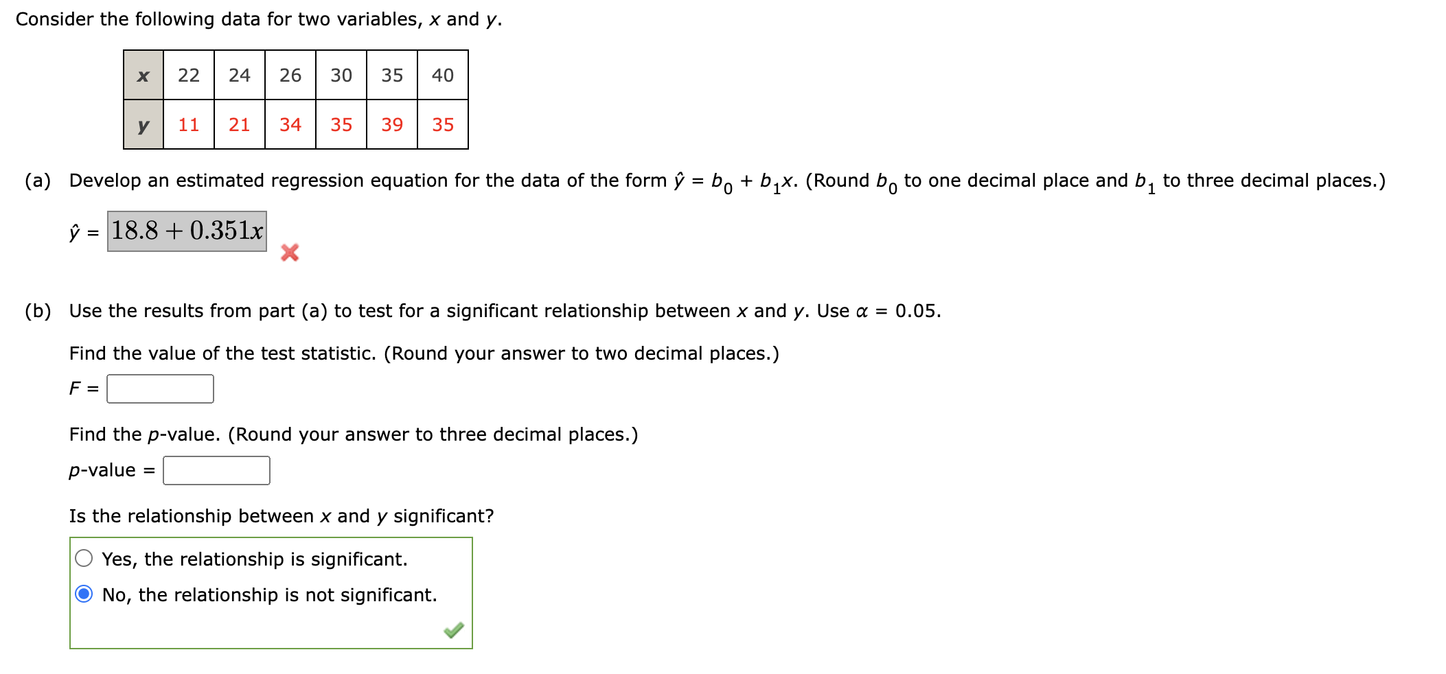 Solved Consider the following data for two variables, x ﻿and | Chegg.com