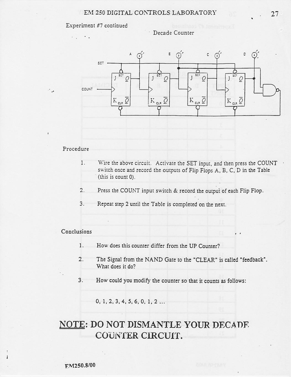 Wiring of counter Flip Flops Inputs Count Unless | Chegg.com