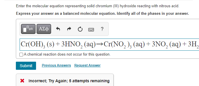 Solved Enter the molecular equation representing solid | Chegg.com