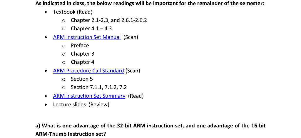 Solved As indicated in class, the below readings will be | Chegg.com