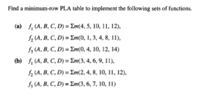 Solved Find A Minimum Row Pla Table To Implement The 