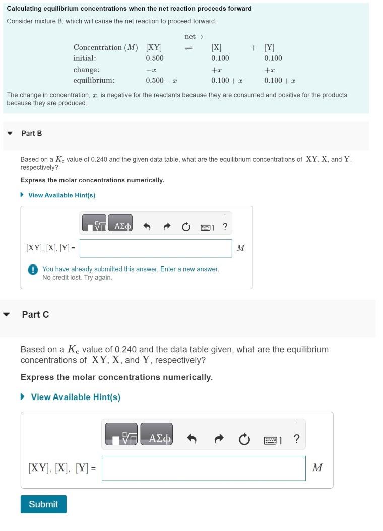 Solved Calculating equilibrium concentrations when the net | Chegg.com