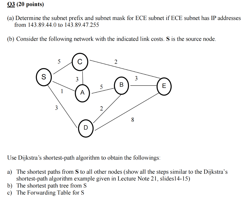 Solved Q3 (20 points) (a) Determine the subnet prefix and | Chegg.com