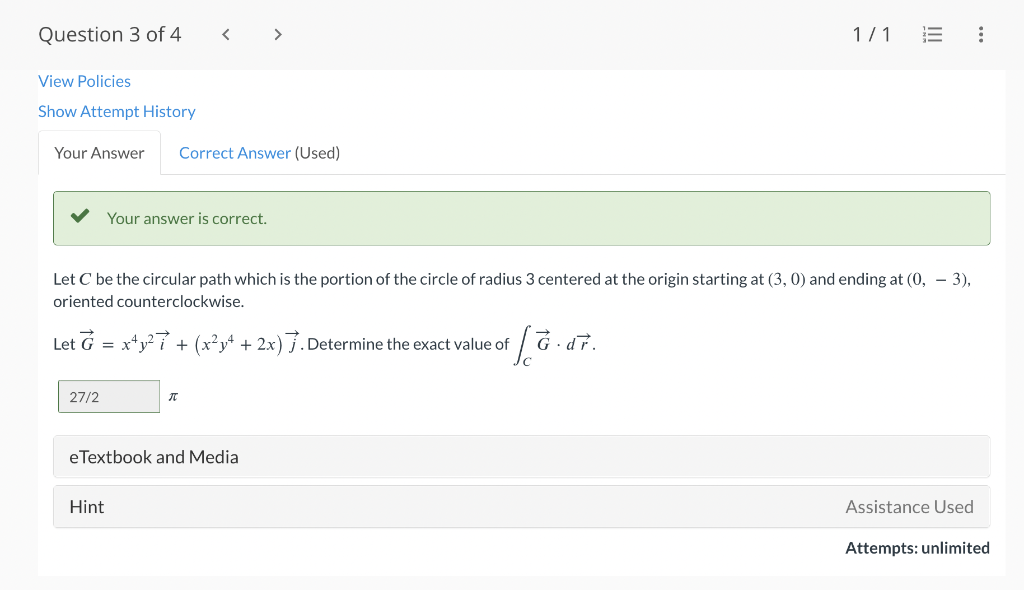 Solved Your answer is correct. Let C be the circular path | Chegg.com