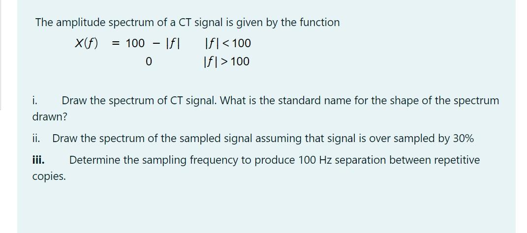 Solved The amplitude spectrum of a CT signal is given by the | Chegg.com