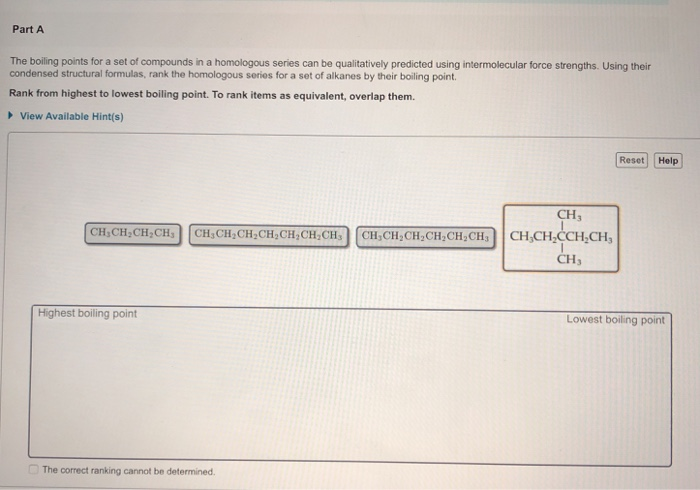 Solved Part A The boiling points for a set of compounds in a | Chegg.com