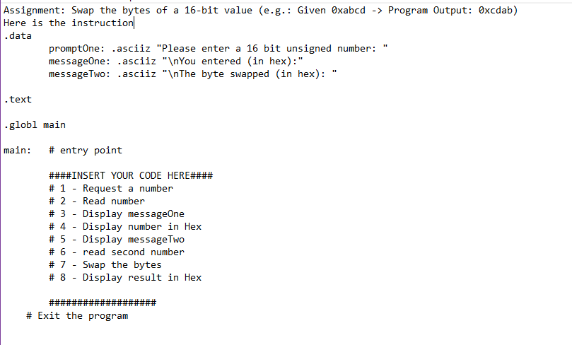 Solved Assignment: Swap the bytes of a 16-bit value (e.g.: | Chegg.com